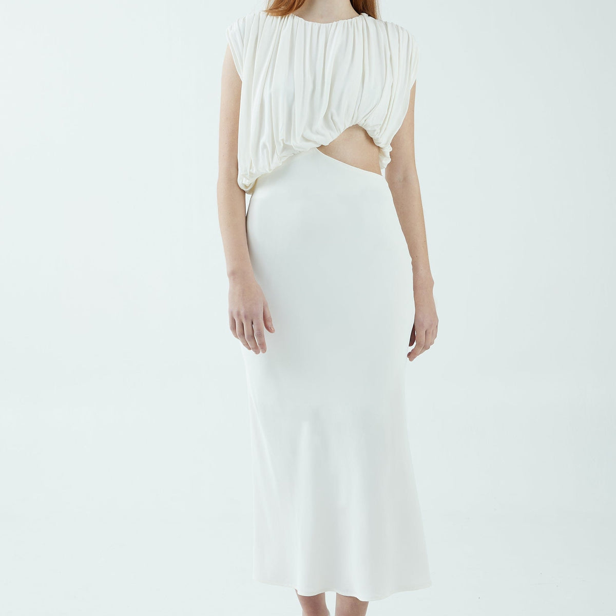 OVERFLOW DRAPE MIDI DRESS | OFF WHITE | Third Form | Women's Sale ...