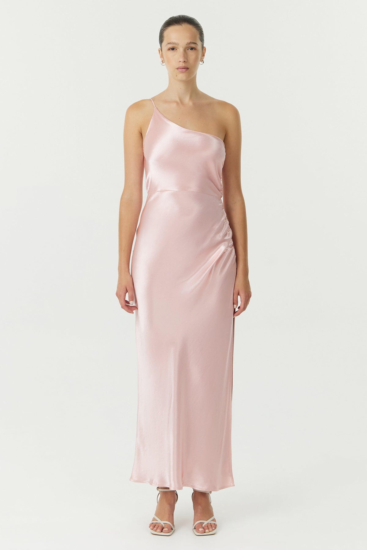 SATIN GATHER ONE SHOULDER DRESS | FAIRY FLOSS — THIRD FORM - International